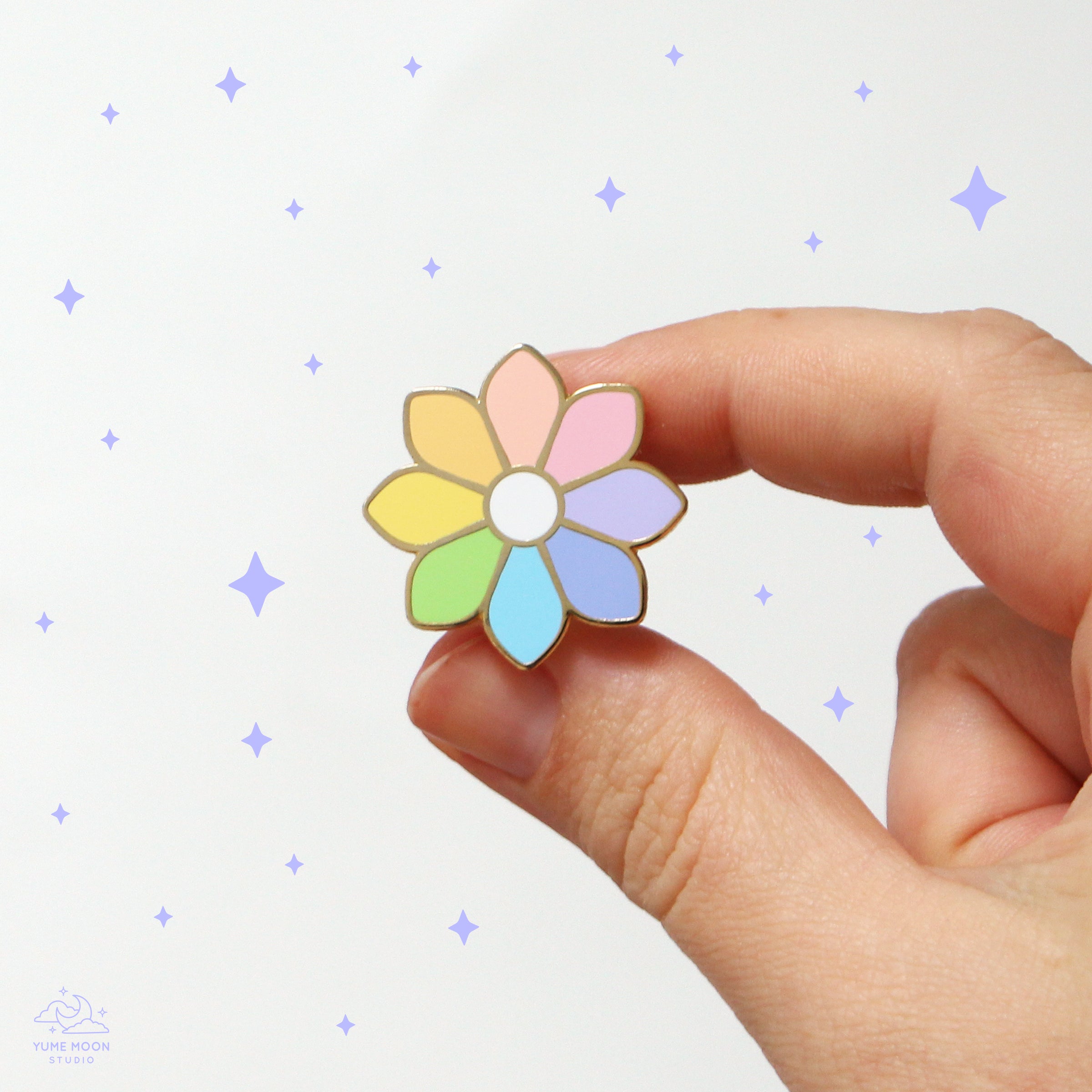Pastel Rainbow Flower Enamel Pin – Yume Moon Studio