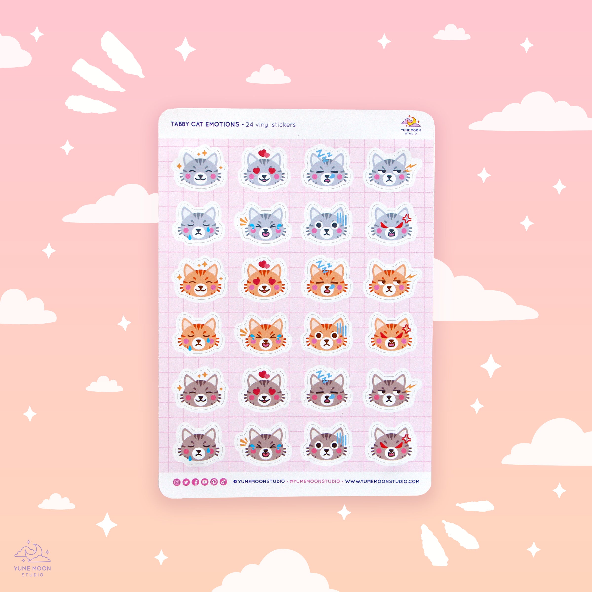 Tabby Cat Emotions Sticker Sheet – Yume Moon Studio