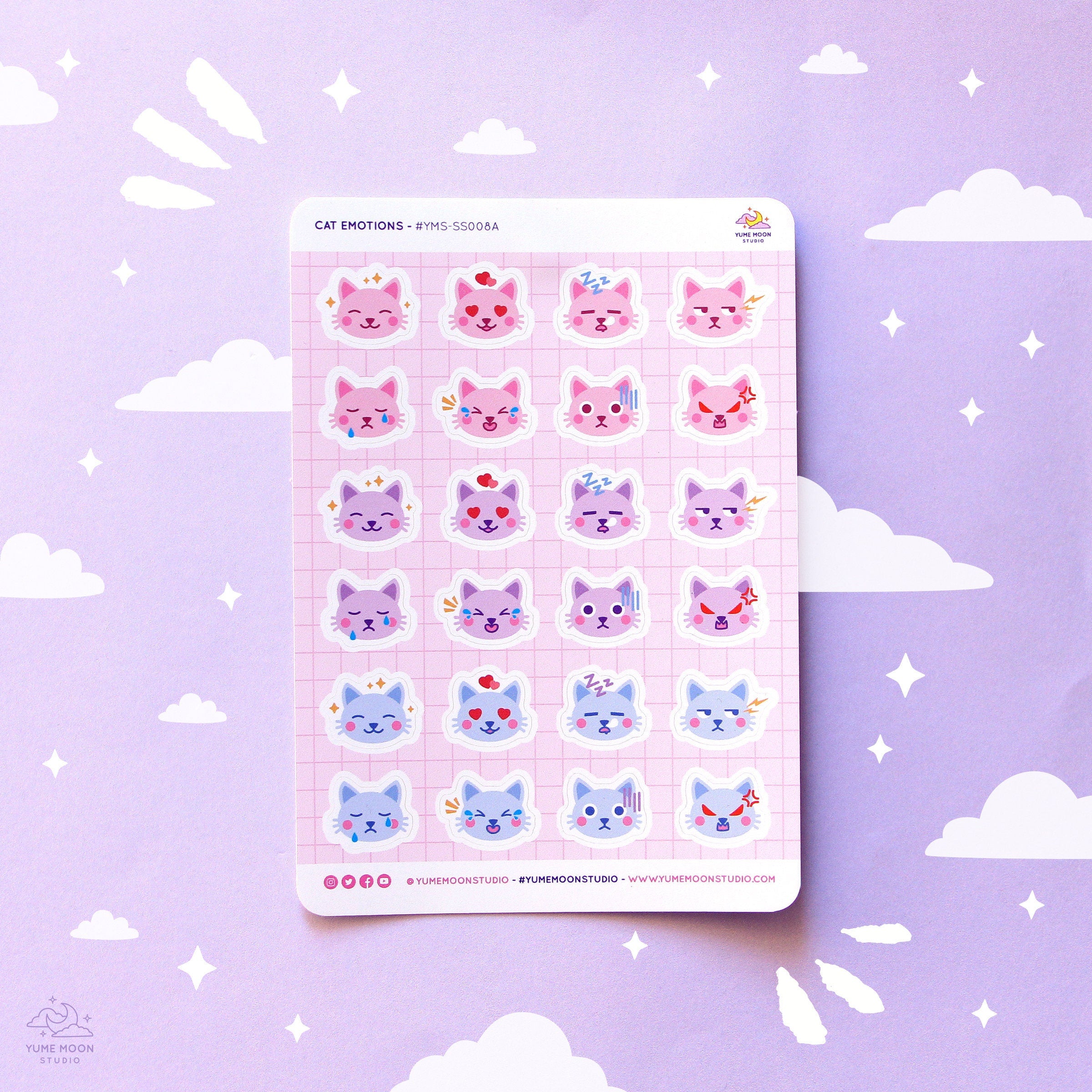 Cat Emotions Sticker Sheet – Yume Moon Studio